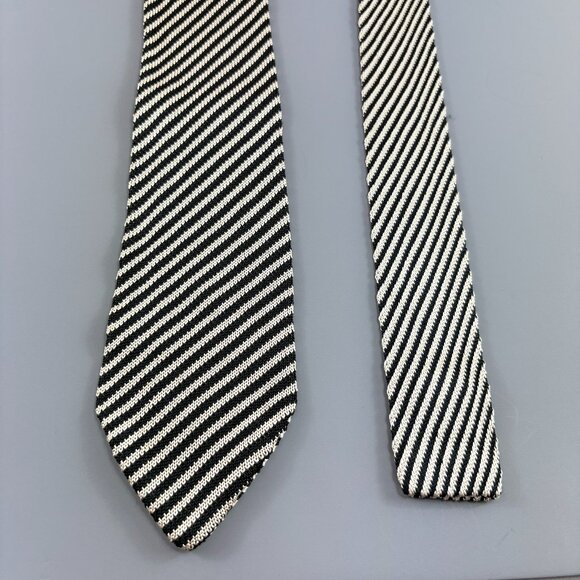 Daks | Accessories | Daks White Black Striped Mens Pointed Knit Tie 3 2 ...